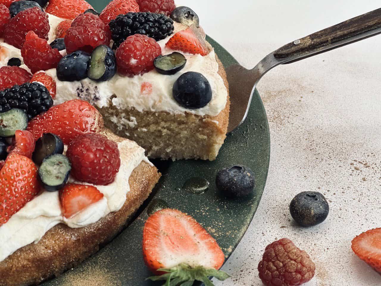 Brown Sugar Sponge Cake With Fresh Fruits And Cream - A pinch of Zest